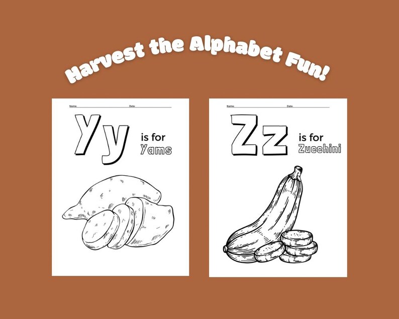 Thanksgiving Alphabet Coloring Pages Fun, Educational Digital Download ...