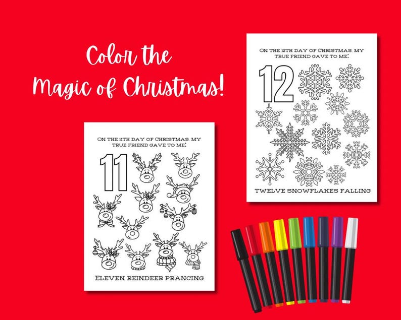12 Days of Christmas Counting Coloring Pages | Holiday Kids Activity ...