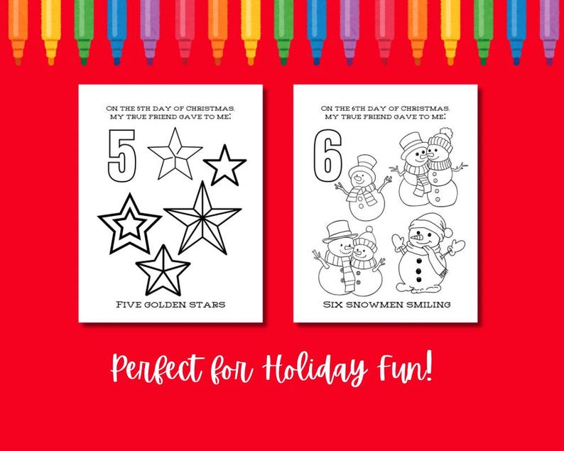 12 Days of Christmas Counting Coloring Pages | Holiday Kids Activity ...