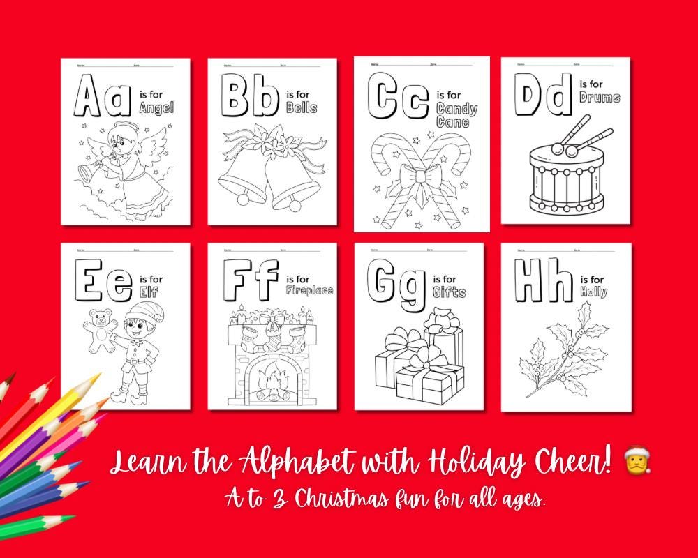 Christmas Alphabet Coloring Pages for Kids | Holiday Learning (digital ...