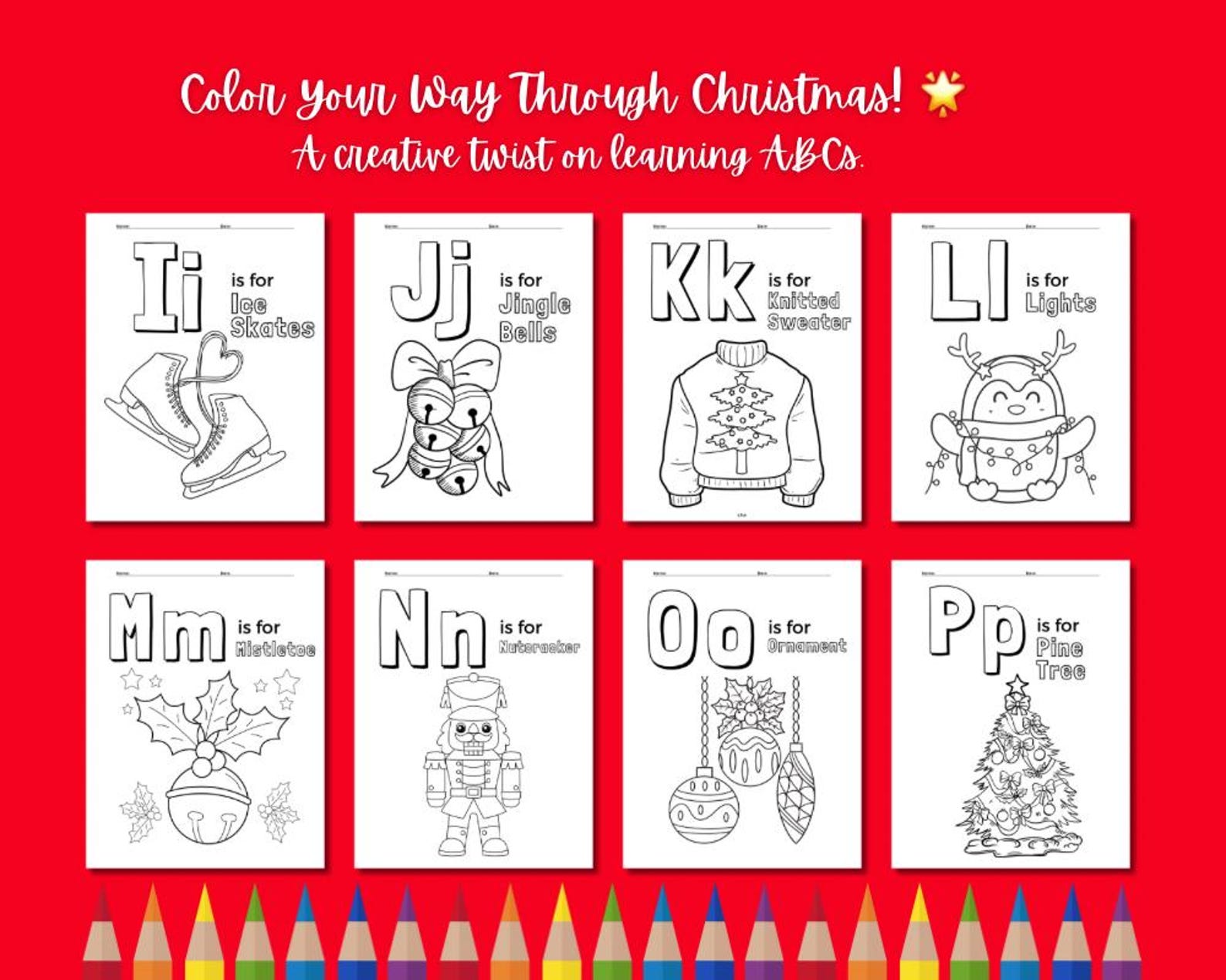 Christmas Alphabet Coloring Pages for Kids | Holiday Learning (digital ...