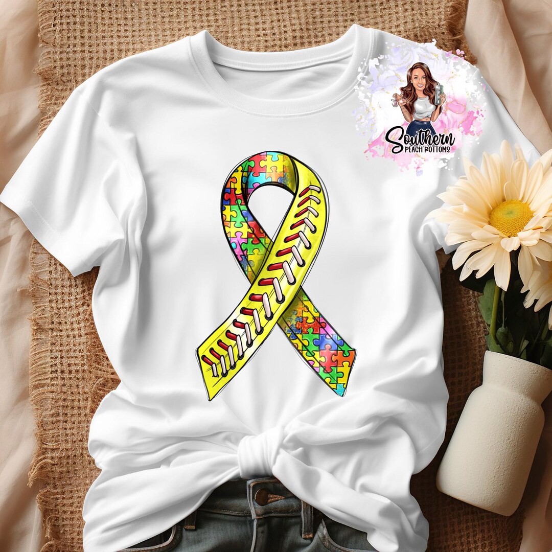 Softball Autism Awareness Ribbon PNG File, Sublimation Image, DTF Image ...