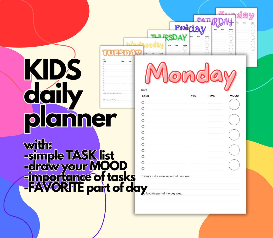Fun Kids Daily Planner / Each Day of the Week Planner / Digital Planner ...