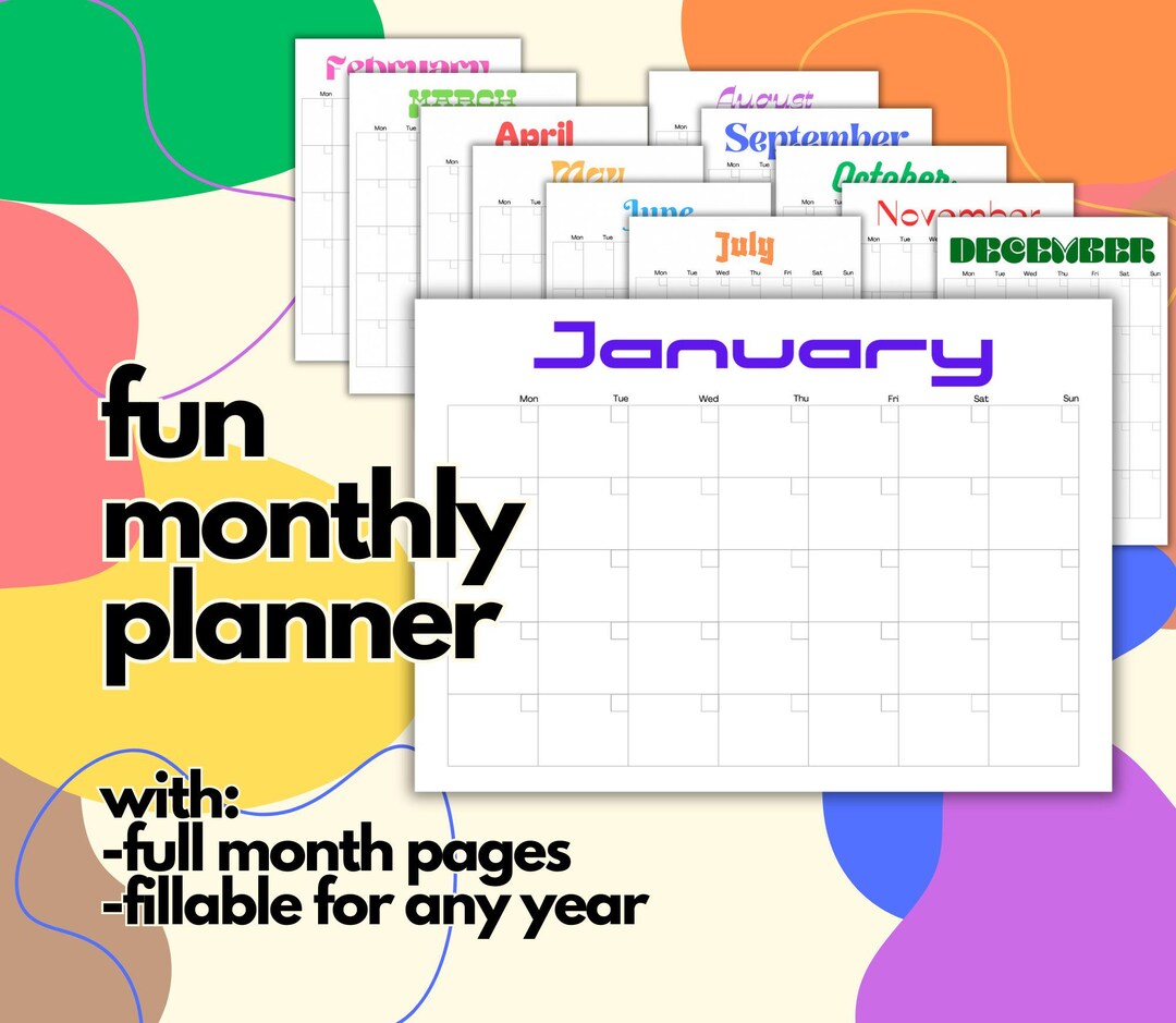 Fun Monthly Planner / Each Month Planner / Digital Planner / Printable ...
