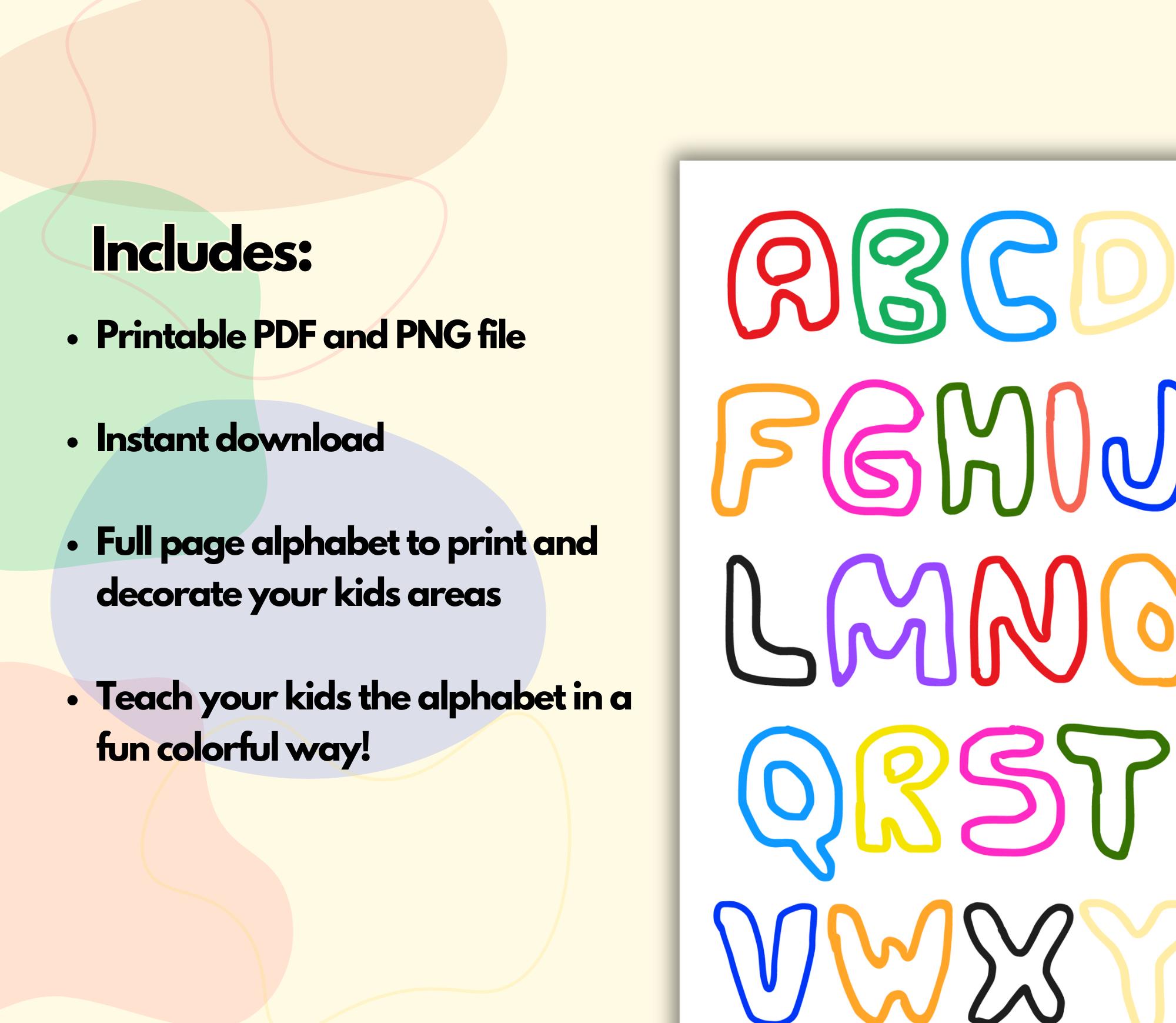Printable Alphabet Poster for Kids | Fun Educational Decoration for ...