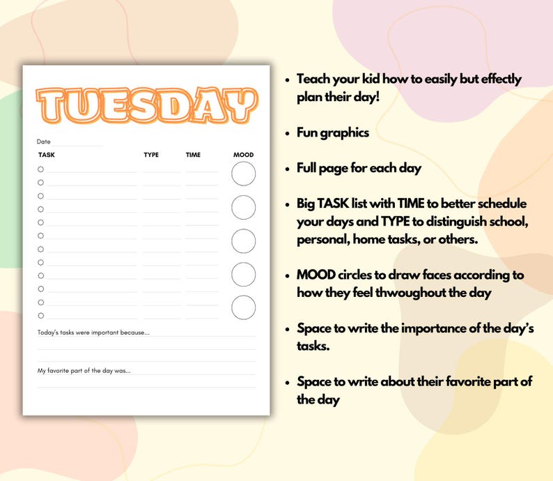 Fun Kids Daily Planner / Each Day of the Week Planner / Digital Planner ...
