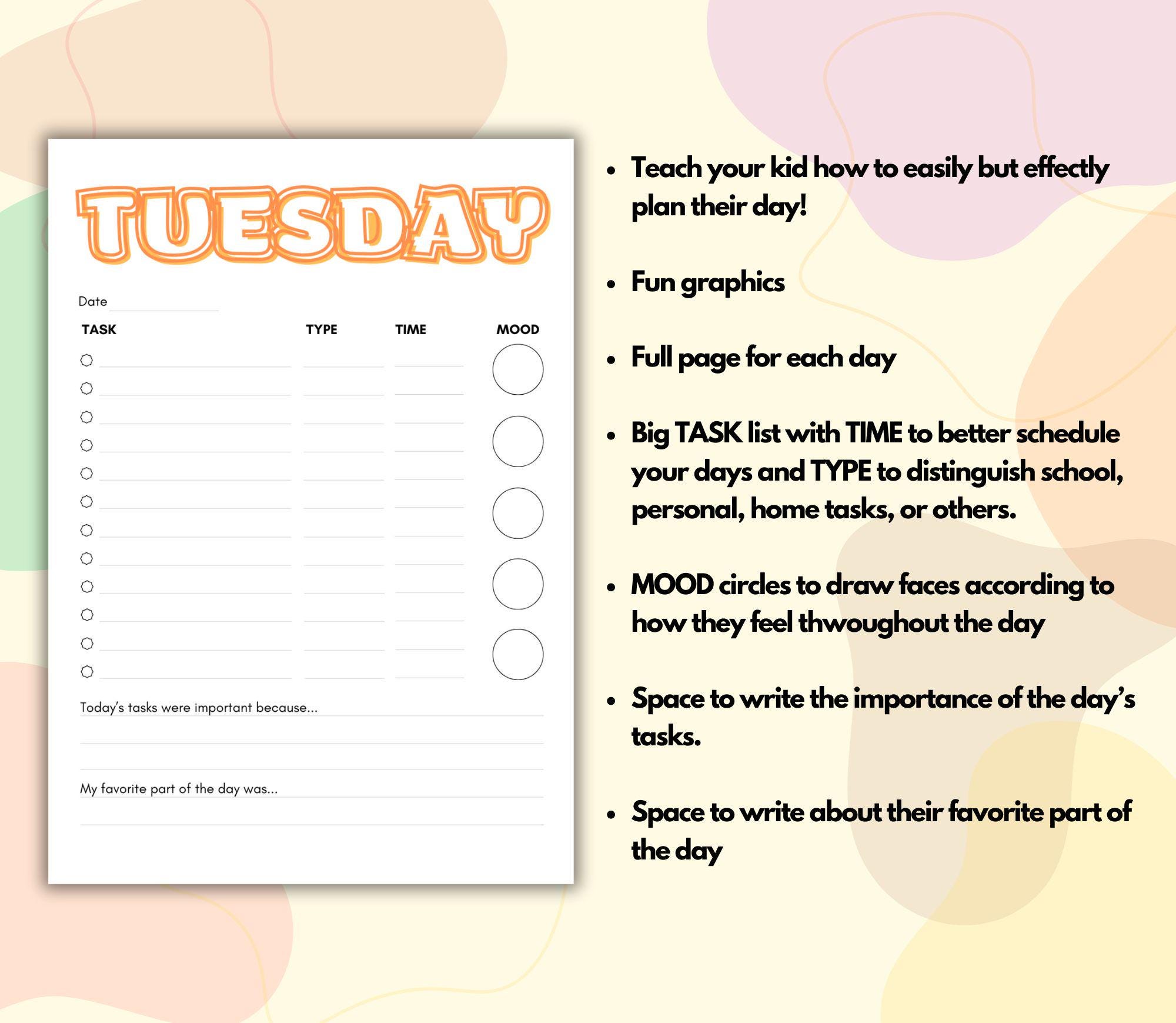 Fun Kids Daily Planner / Each Day of the Week Planner / Digital Planner ...