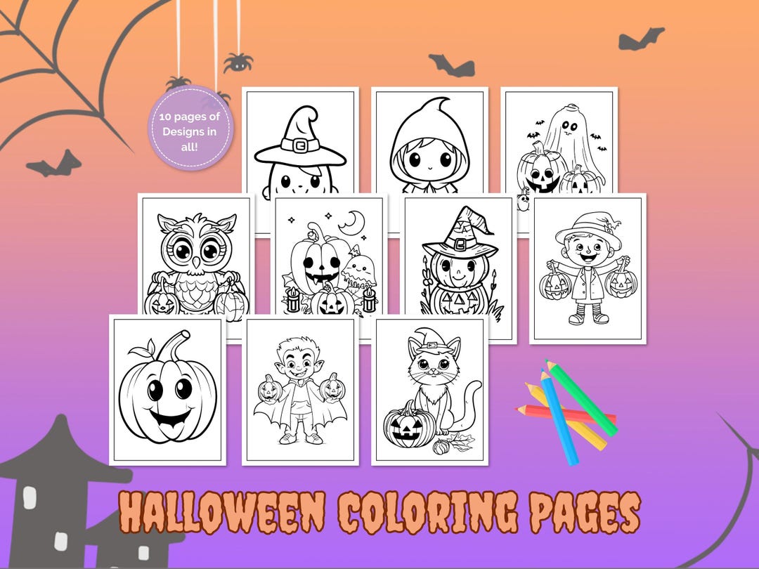 Printable Instant Cute Halloween Fun: Kids Coloring Pages - Etsy