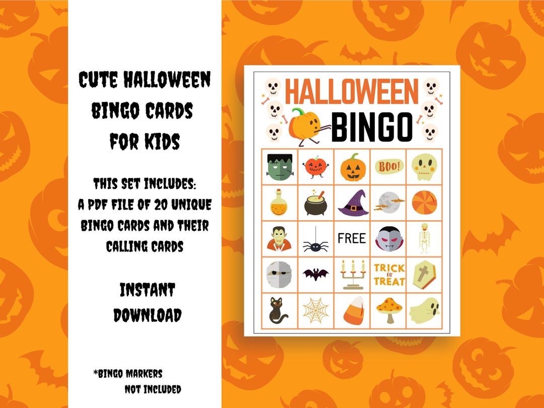 Printable Cute Halloween Bingo for Kids Digital Download Game for Young ...