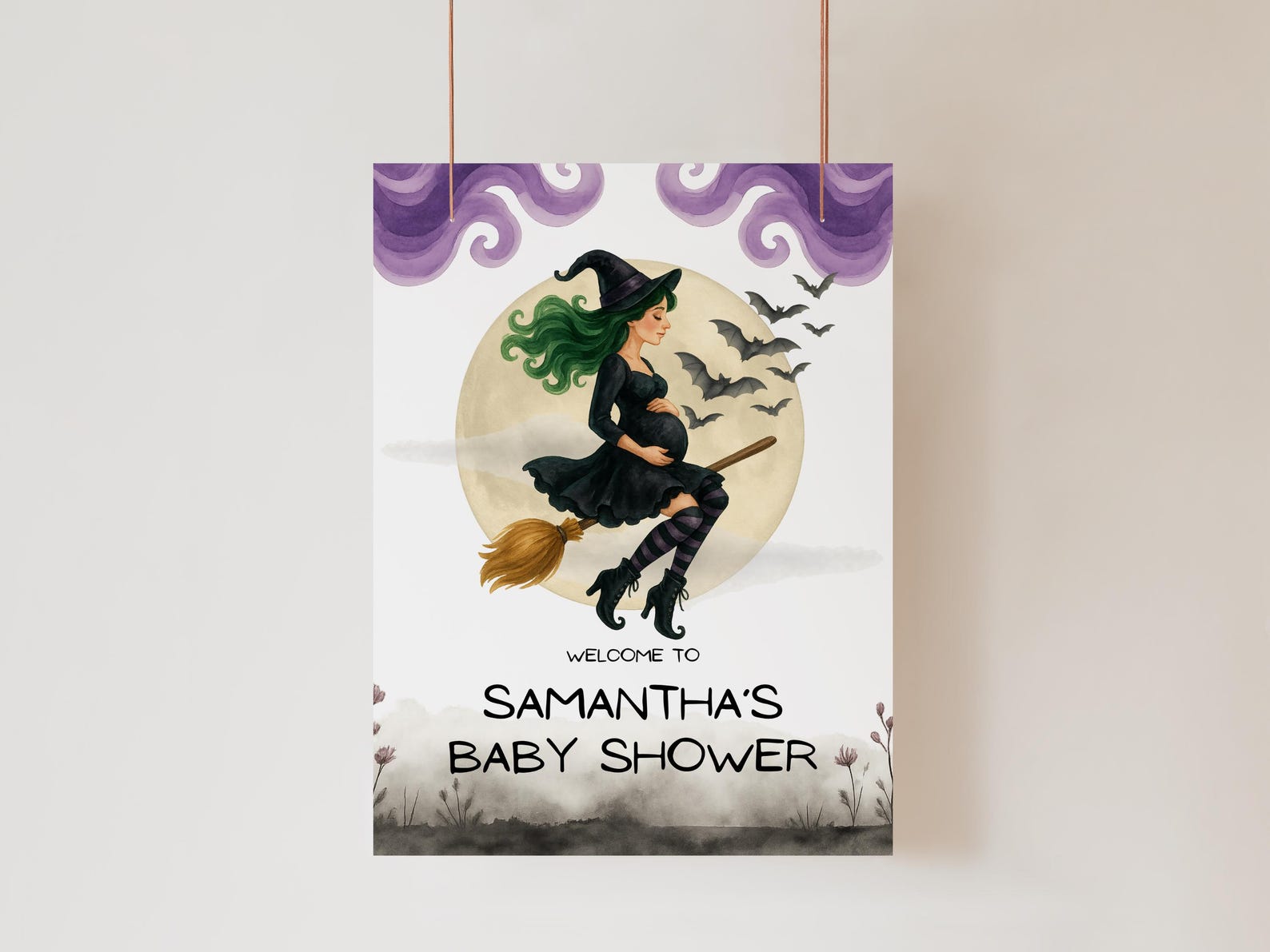 Halloween Baby Shower Welcome Sign: Witch Theme Canva Template (digital ...