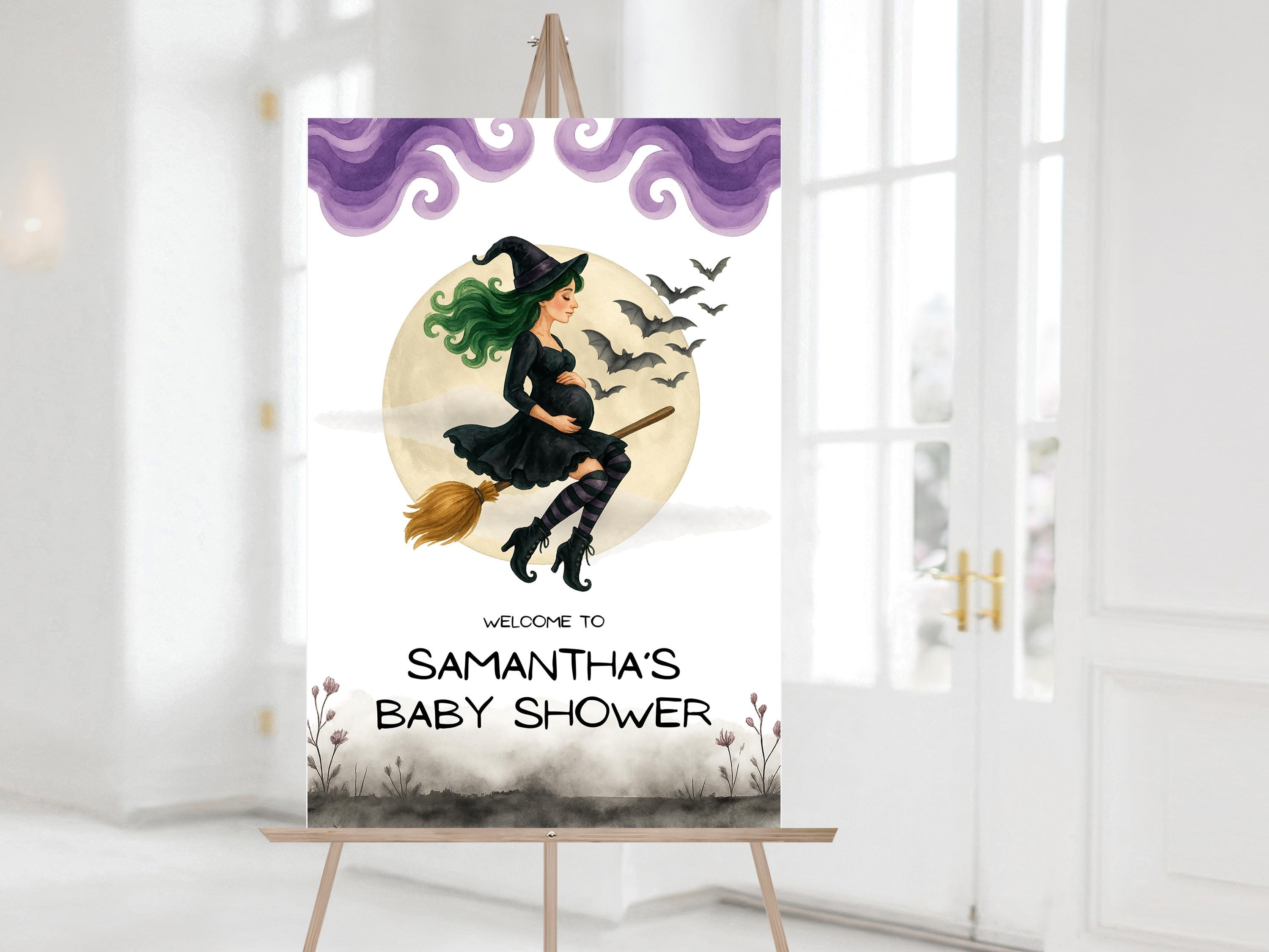Halloween Baby Shower Welcome Sign: Witch Theme Canva Template (digital ...