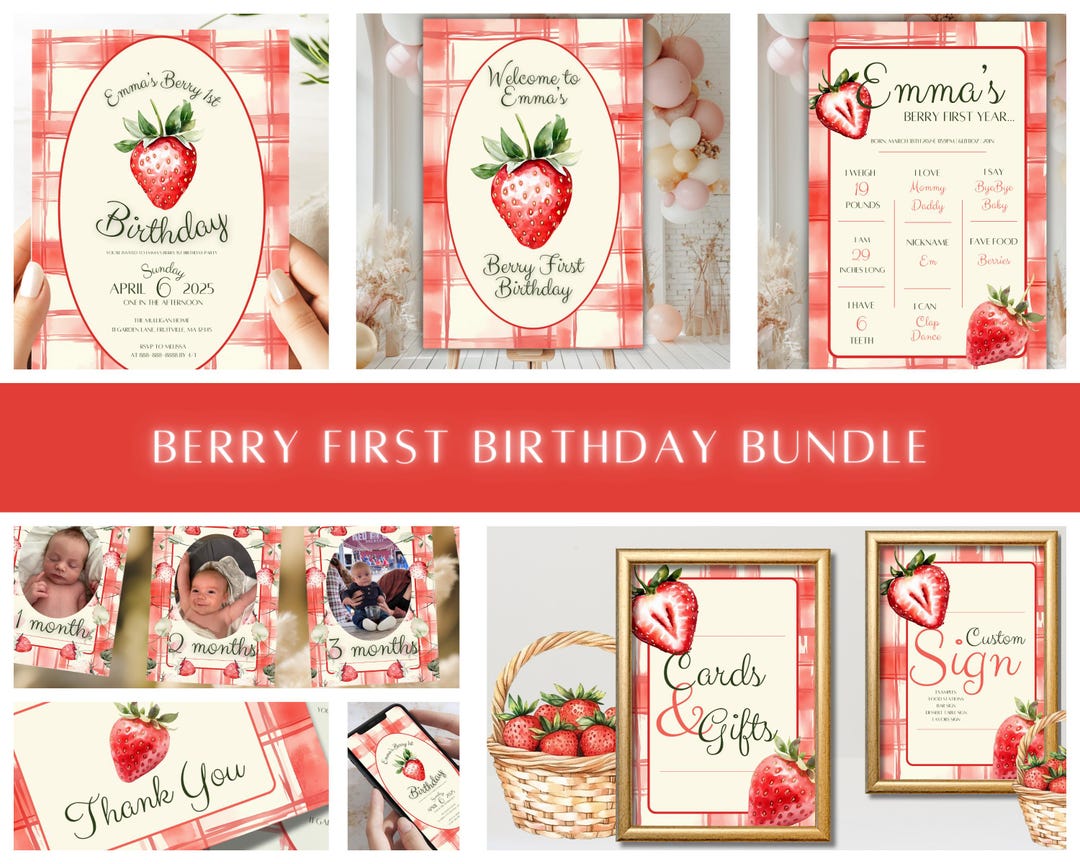 Berry First Birthday Party Bundle, Strawberry Theme Birthday ...