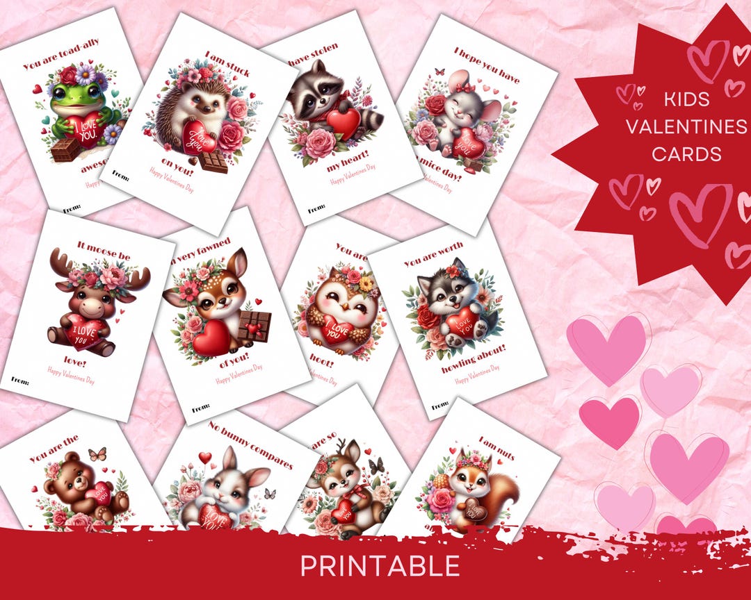 Woodland Animal Valentines Day Exchange Cards, Kids Classroom Vday ...