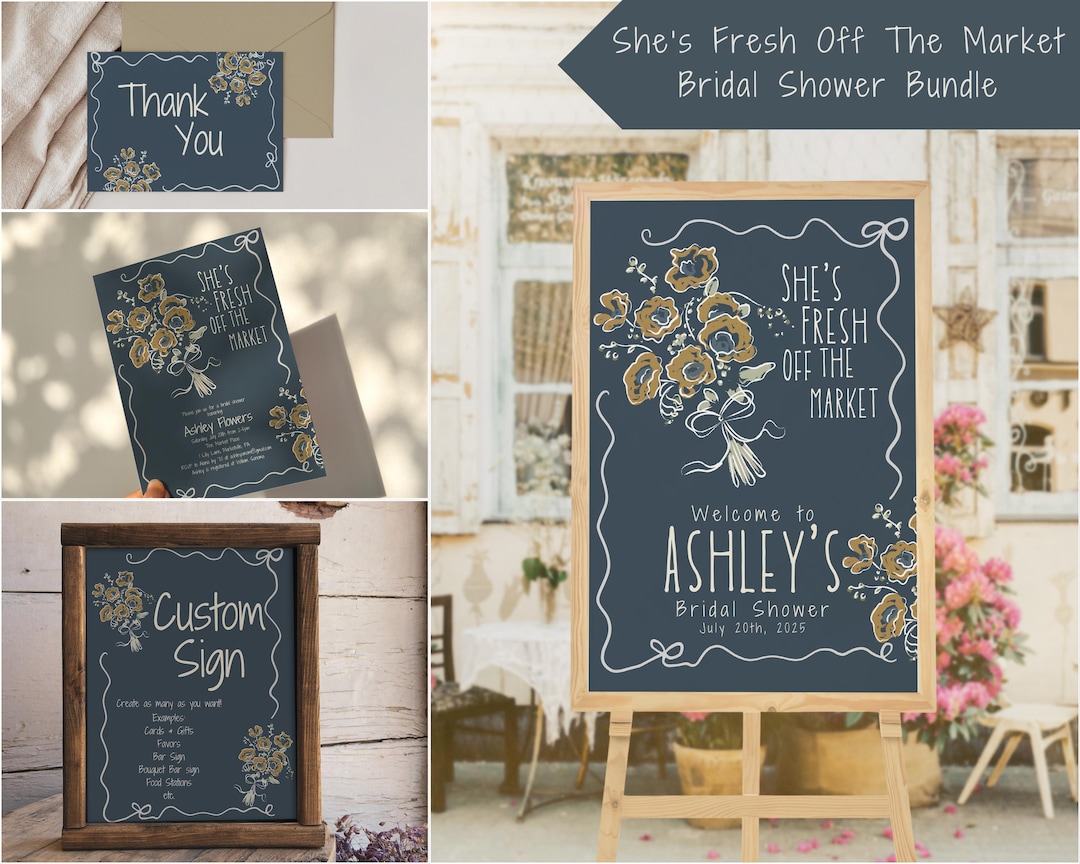 She’s Fresh off the Market Bridal Shower Bundle, Blue Flower Bouquet ...