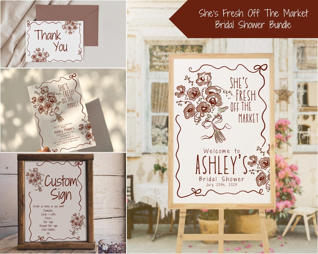 Cherry Red Floral Bridal Shower Bundle: Handdrawn Bow Design (digital ...