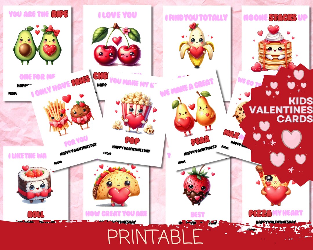 Food Pun Valentine's Day Cards for Kids: Classroom Vday Gifts (PDF) - Etsy