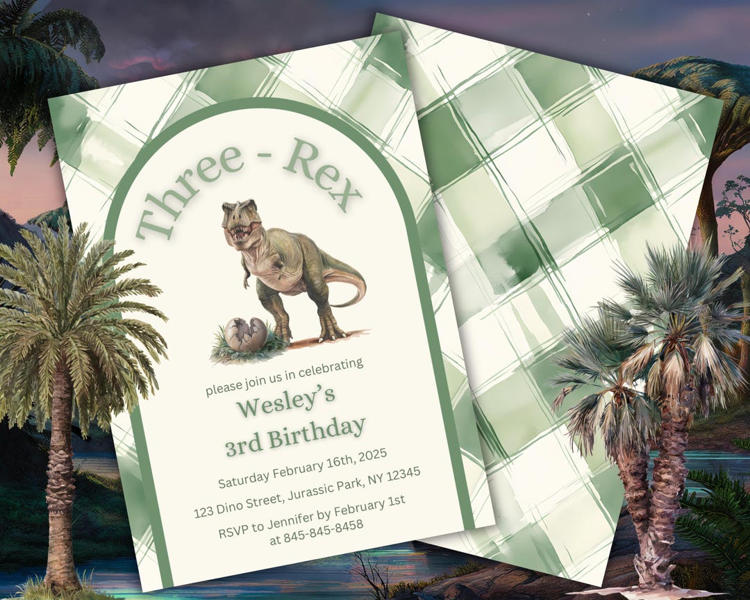 3rex Dinosaur 3rd Birthday Invitation, T-rex Birthday Party Invitation ...