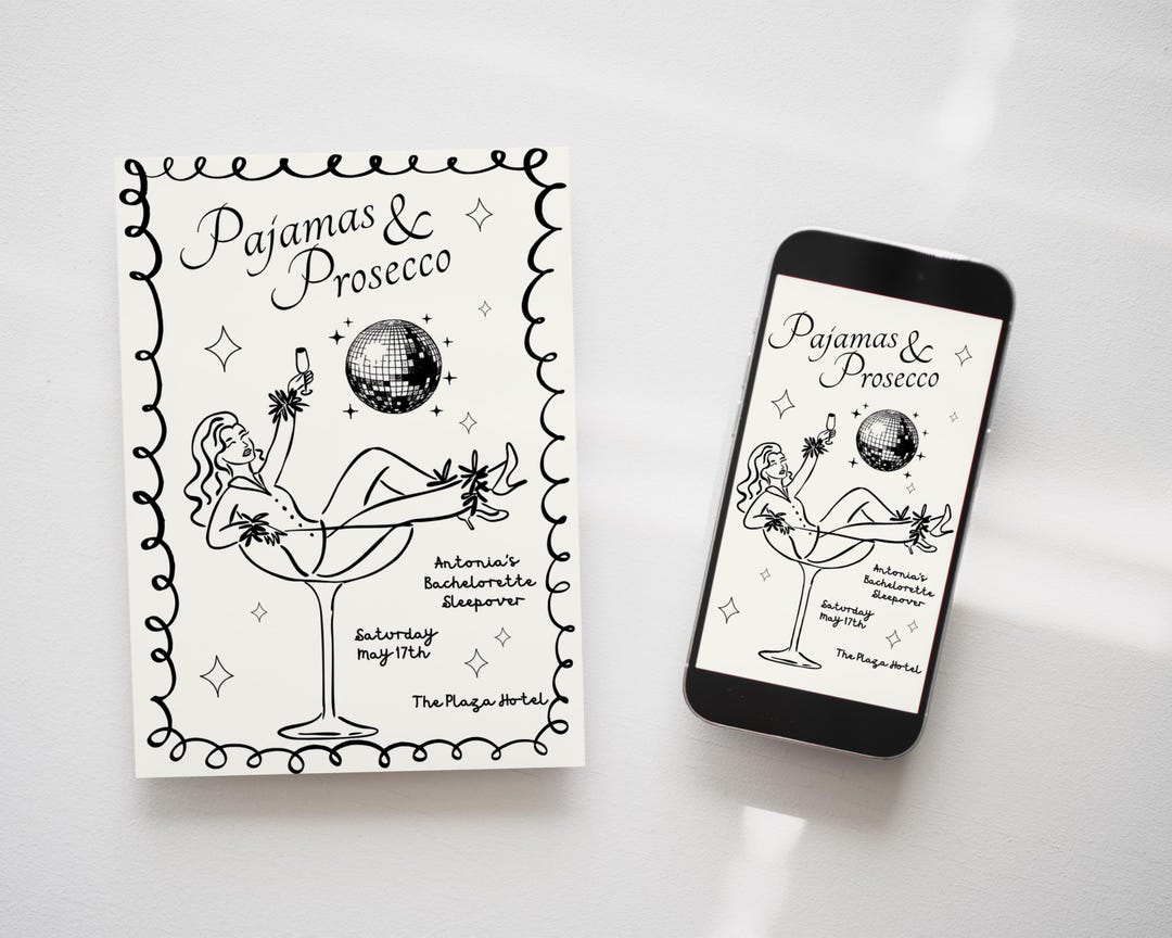 Pjs and Prosecco Bachelorette Invite and Itinerary | Champagne ...
