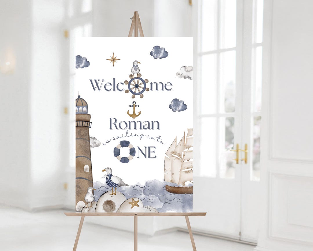 Nautical Sailor First Birthday Welcome Sign | "sailing Into One" Party ...