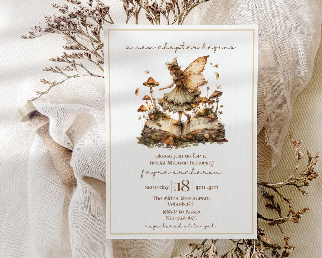 A New Chapter Bridal Shower Invitation Template | Book Themed Wedding Shower Invite | Romantasy ...