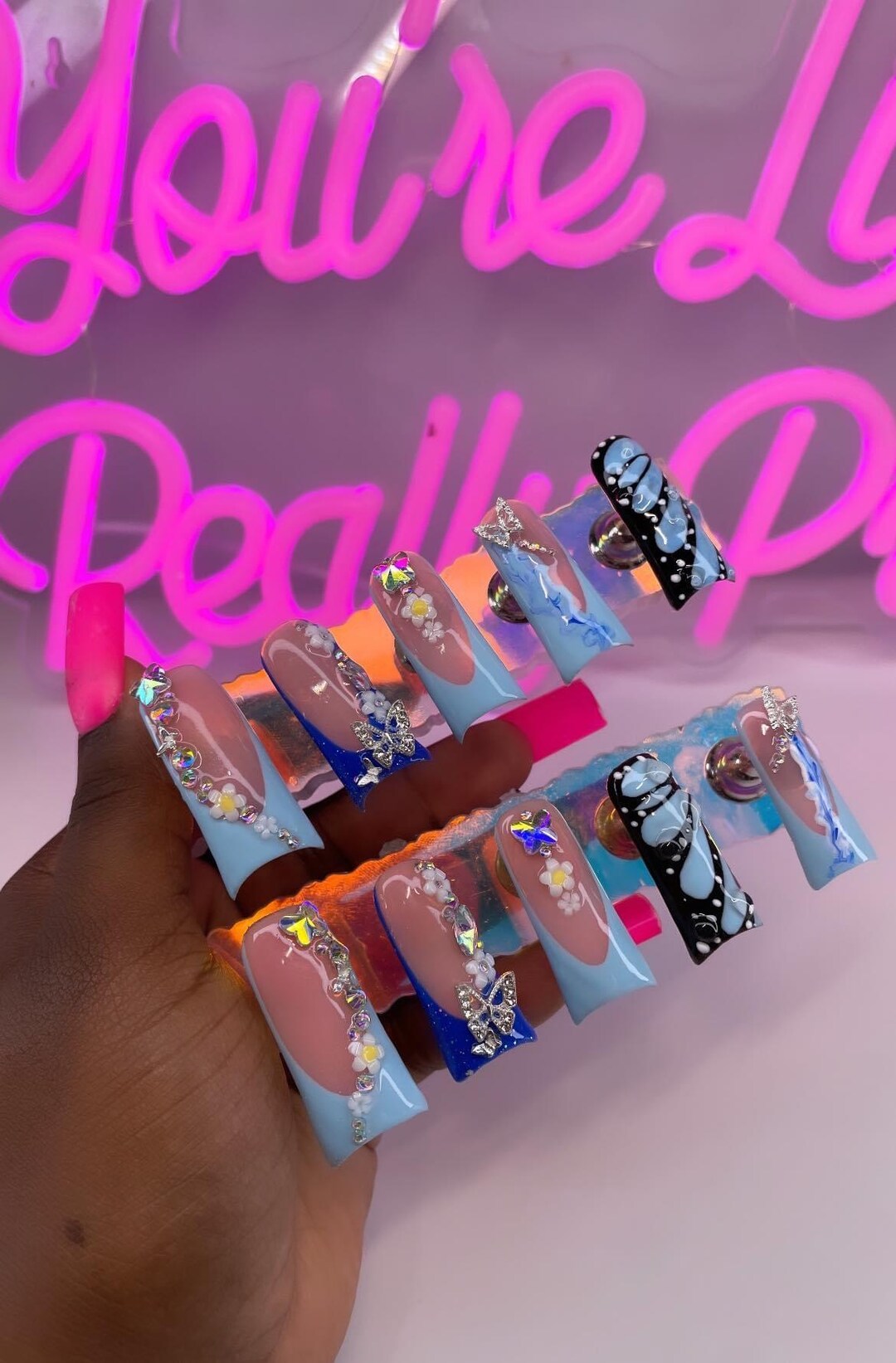 Butterfly Inspired Acrylic Press on Nails , Handmade Custom Nails - Etsy