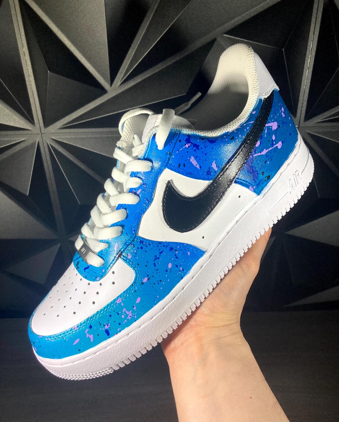 Custom Air Force 1 – 1/1 Hand-painted Blue Aqua Gradient Splatter ...