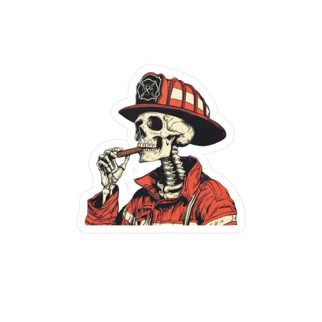 Vinyl Decal, Skeleton Firefighter With Cigar, Fireman Sticker. - Etsy