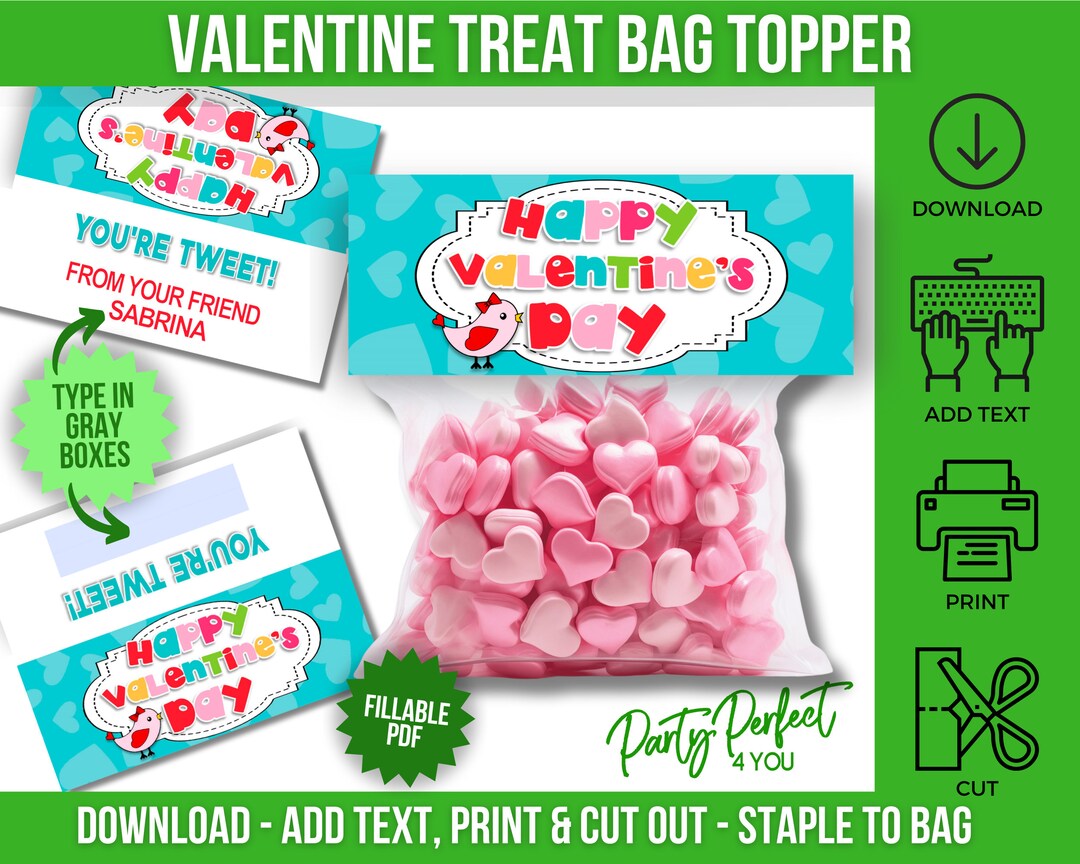 Printable Valentine Treat Bag Topper Girl Valentine Instant Download ...