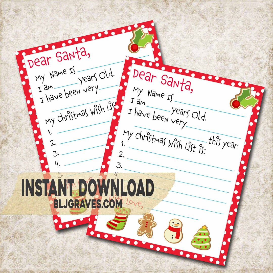 DIY Letter to Santa Printable Template Instant PDF Download - Etsy