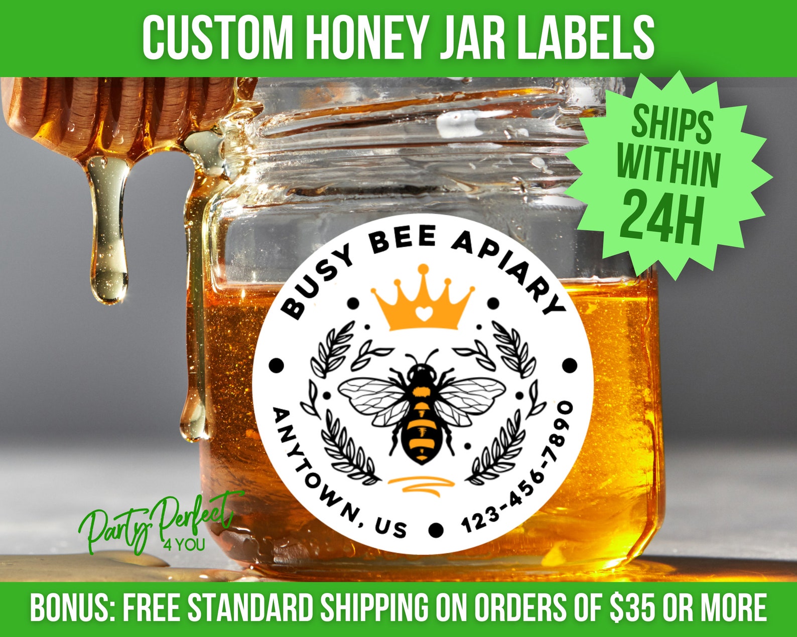 Custom Honey Business Product Label Personalized Queen Bee Sticker ...