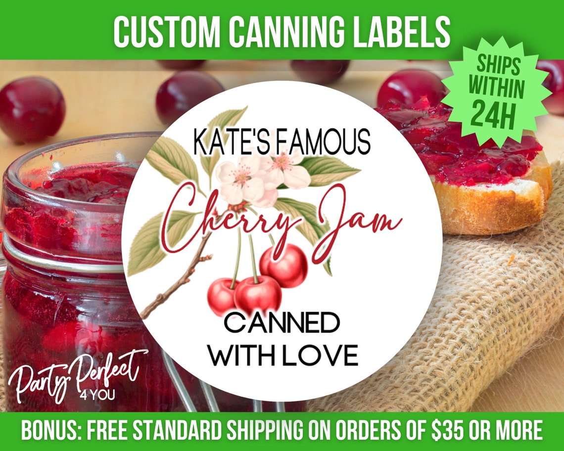 Cherry Preserves Canning Label Custom From the Kitchen of Personalized ...