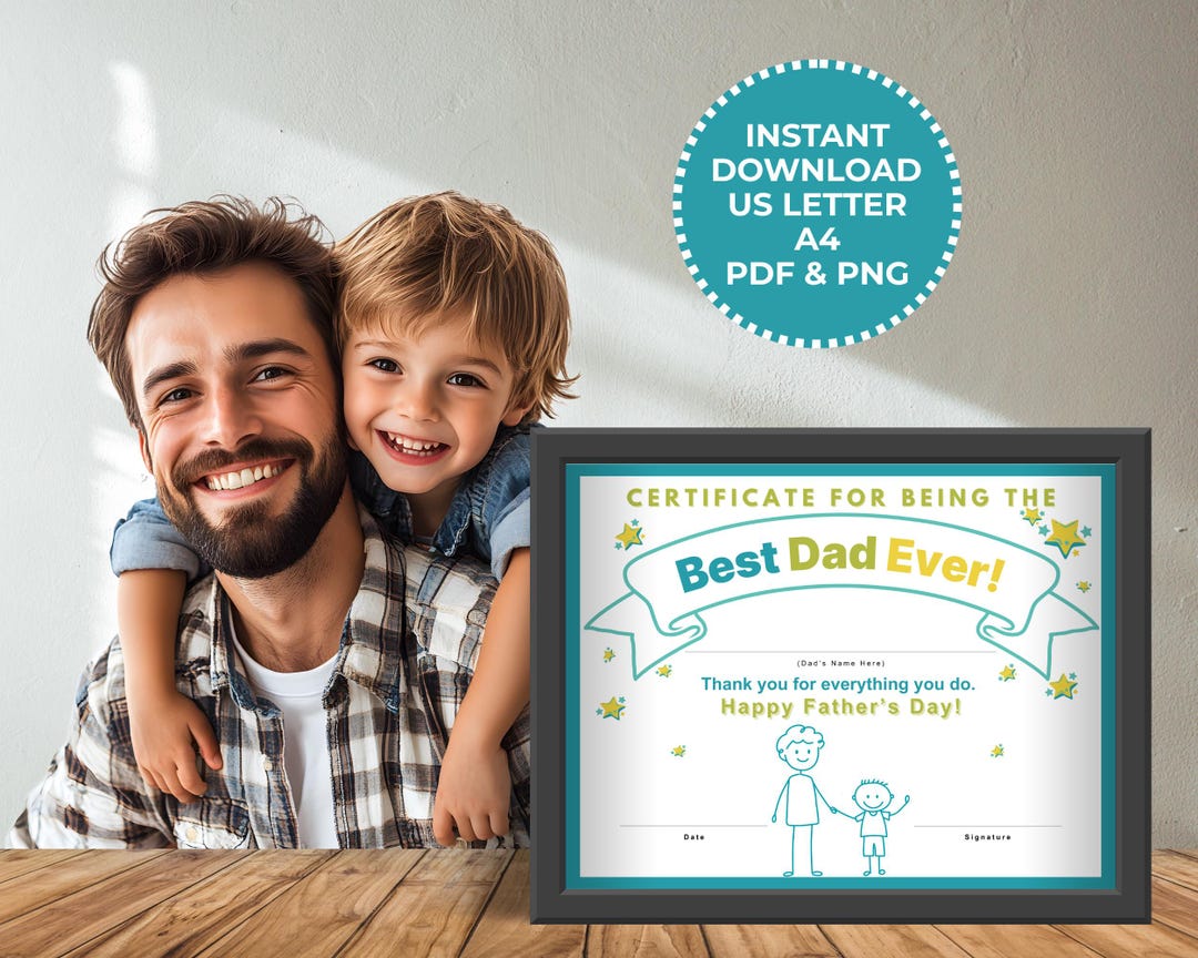 Best Dad Award Certificate Father's Day Gift for Dad Printable ...