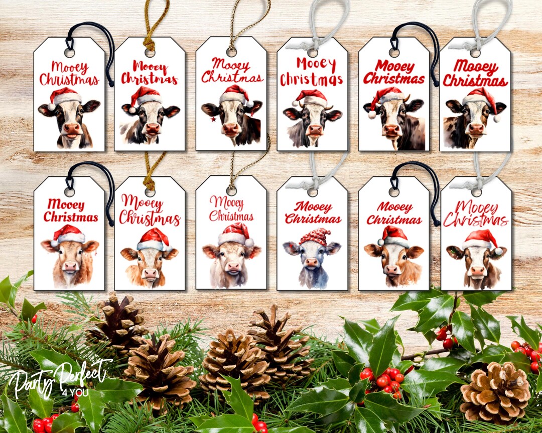 Mooey Christmas Cow Tag Template Cow Christmas Gift Tag Instant ...