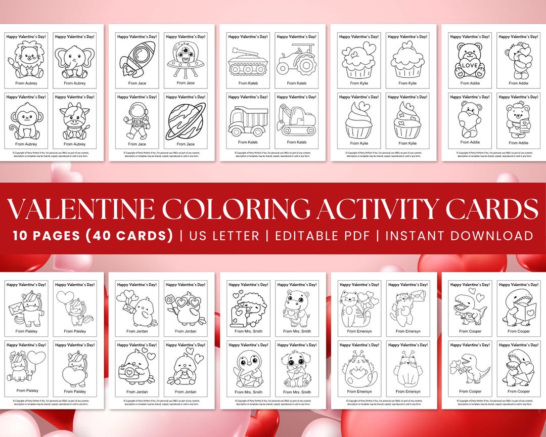 Printable Valentine Card Color Activity Editable PDF Printable DIY ...