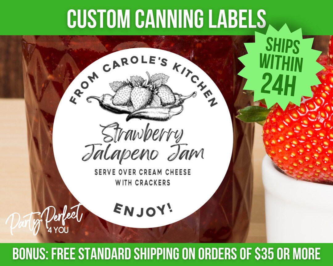 Strawberry Jalapeno Jam Canning Label Custom From the Kitchen of Label ...
