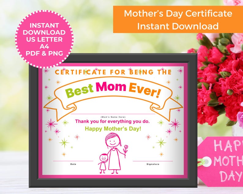 Mother's Day Printable Certificate Best Mom Gift Certificate Template ...