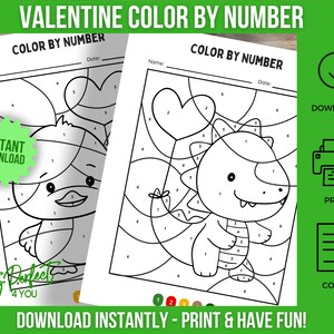 Valentine Color by Number Kids Activity Page Printable DIY Coloring ...