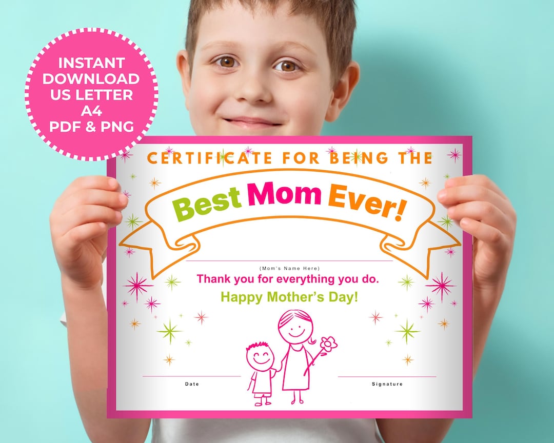 Mother's Day Printable Certificate Best Mom Gift Certificate Template ...