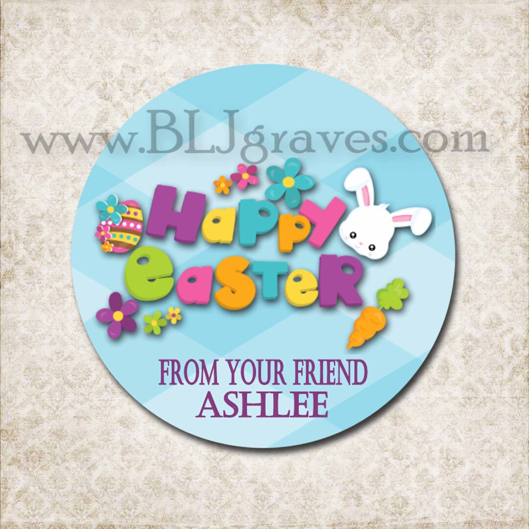 Happy Easter Party Favor Labels Easter Bunny Gift Sticker - Etsy