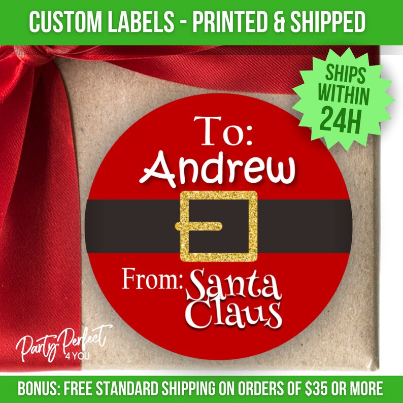 From Santa Personalized Christmas Stickers Custom Santa Christmas ...