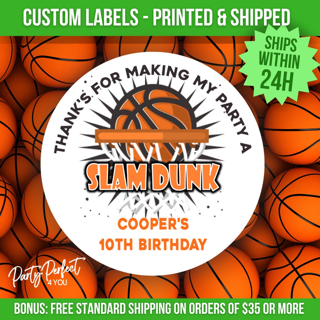 Custom Basketball Birthday Party Favor Sticker Slam Dunk Birthday Party ...