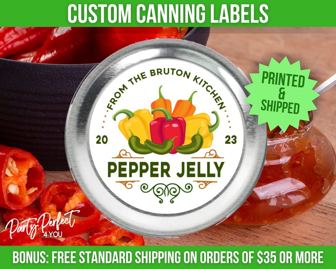 Pepper Jelly Custom Canning Label Food Gift Label Personalized Mason ...