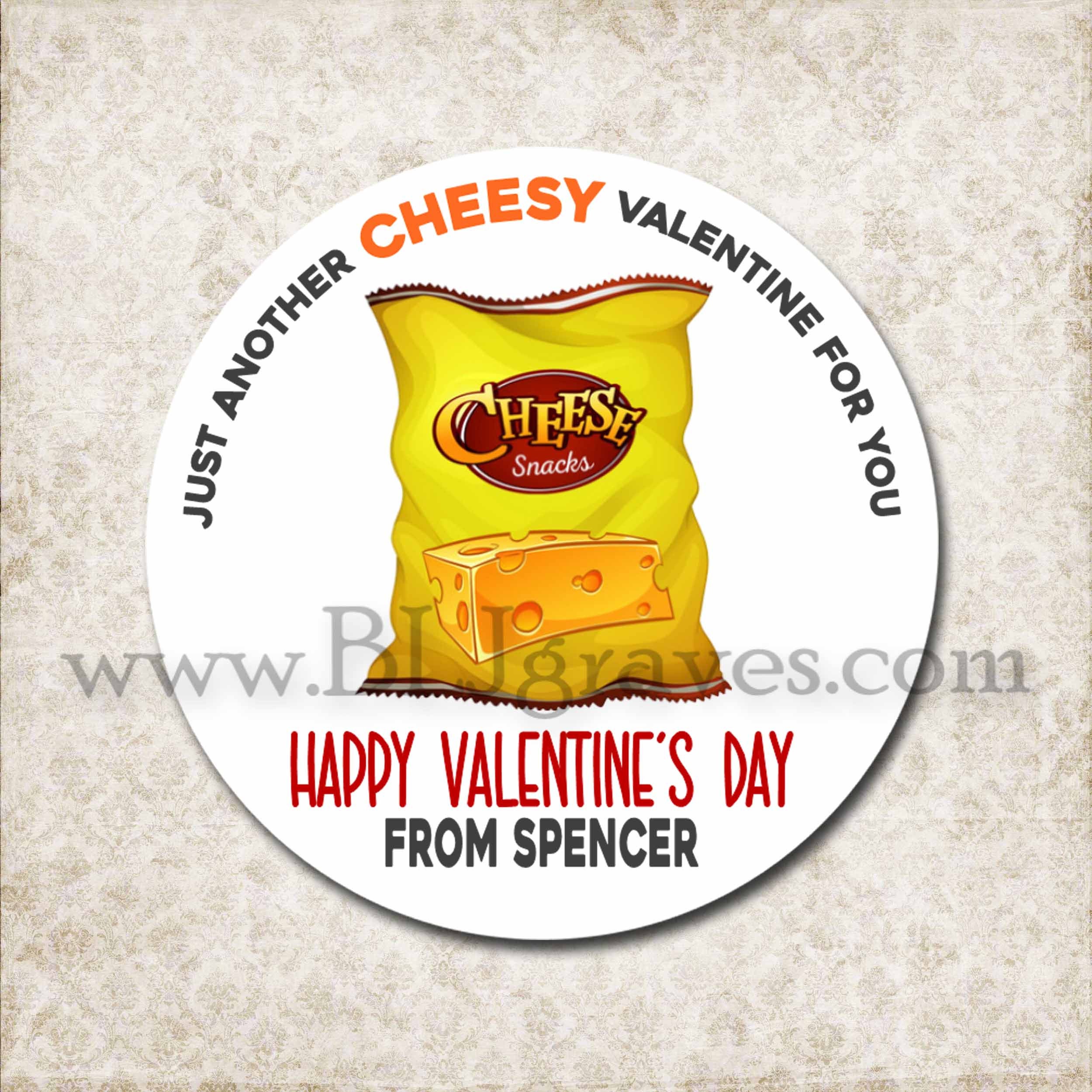 Personalized Bag of Chips Cheesy Valentine Labels Valentine's Day Class ...
