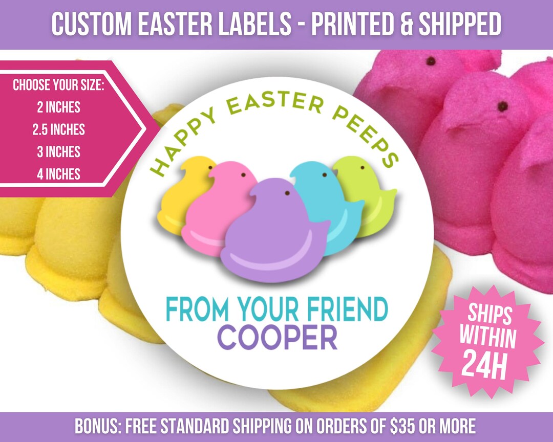 Easter Peeps Sticker Party Favor Label Easter Gift Tag Sticker Label ...