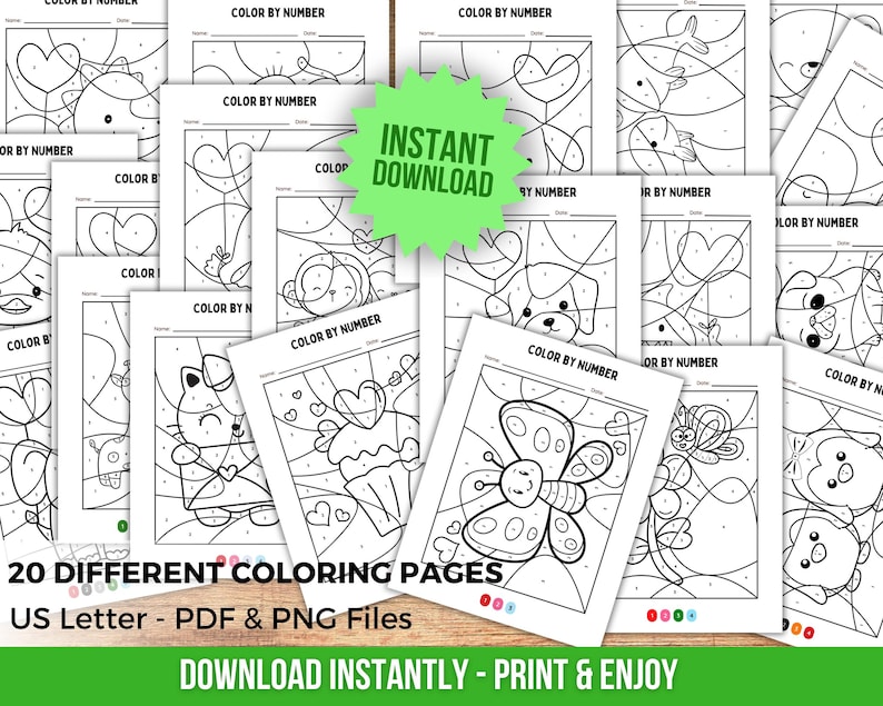Valentine Color by Number Kids Activity Page Printable DIY Coloring ...