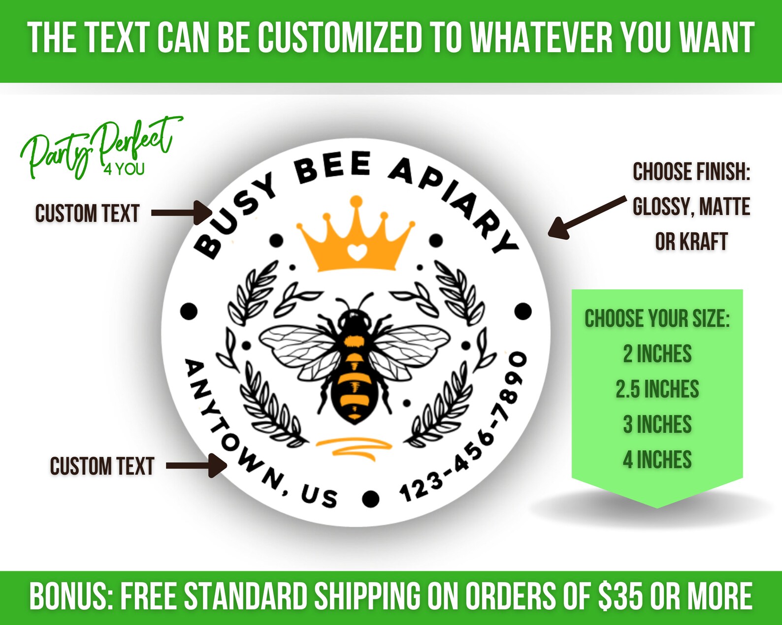 Custom Honey Business Product Label Personalized Queen Bee Sticker ...