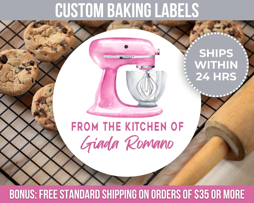 Custom Baking Label Pink Mixer From the Kitchen of Personalized ...