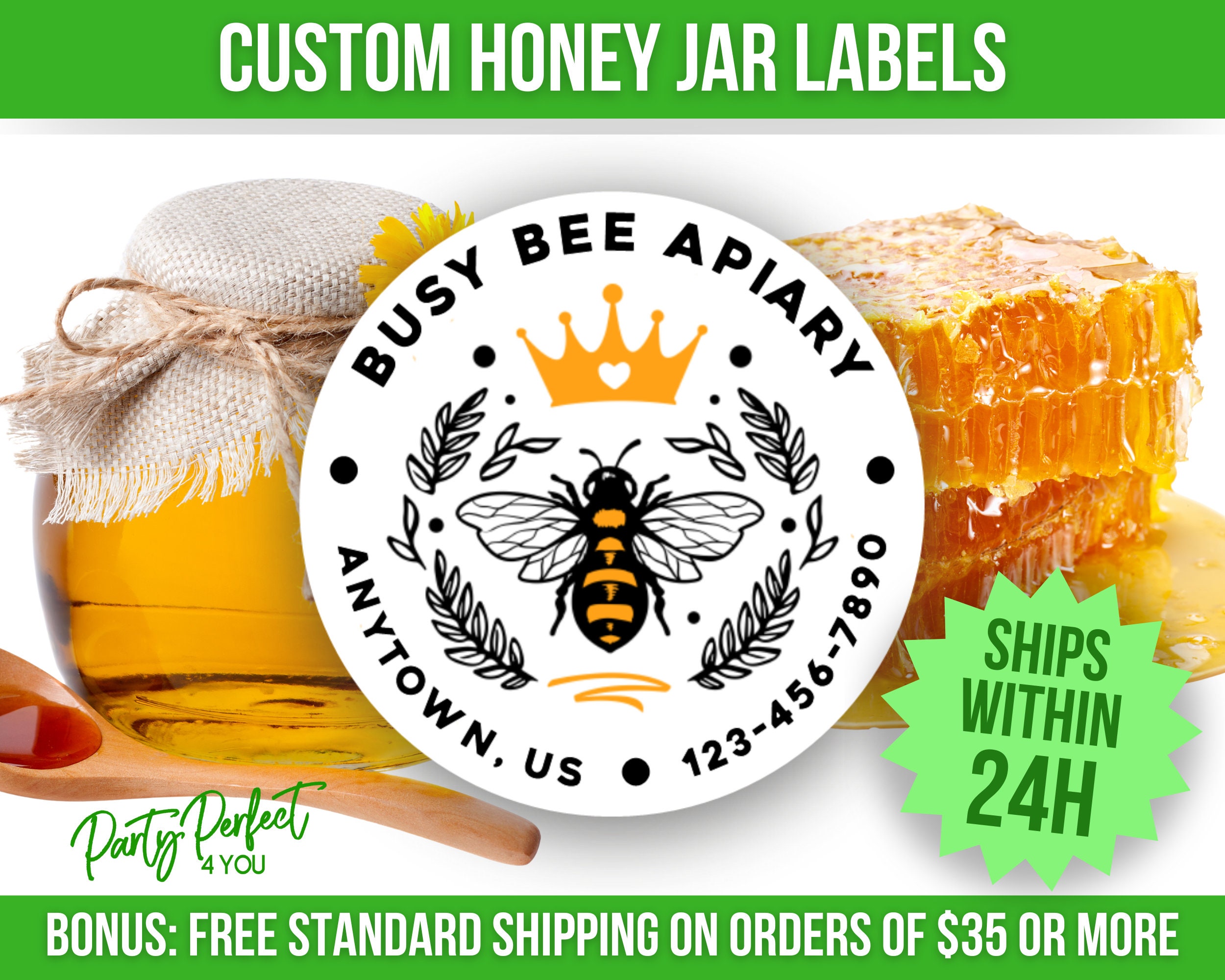 Custom Honey Business Product Label Personalized Queen Bee Sticker ...