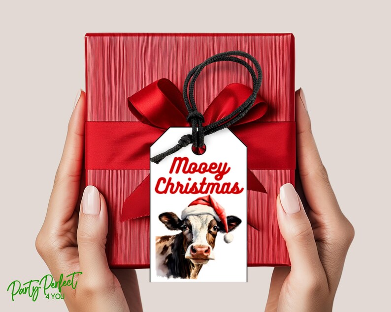 Mooey Christmas Cow Tag Template Cow Christmas Gift Tag Instant ...