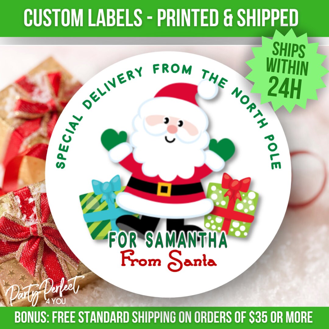 From Santa Christmas Gift Label Kids Custom Santa Christmas Treat Bag ...